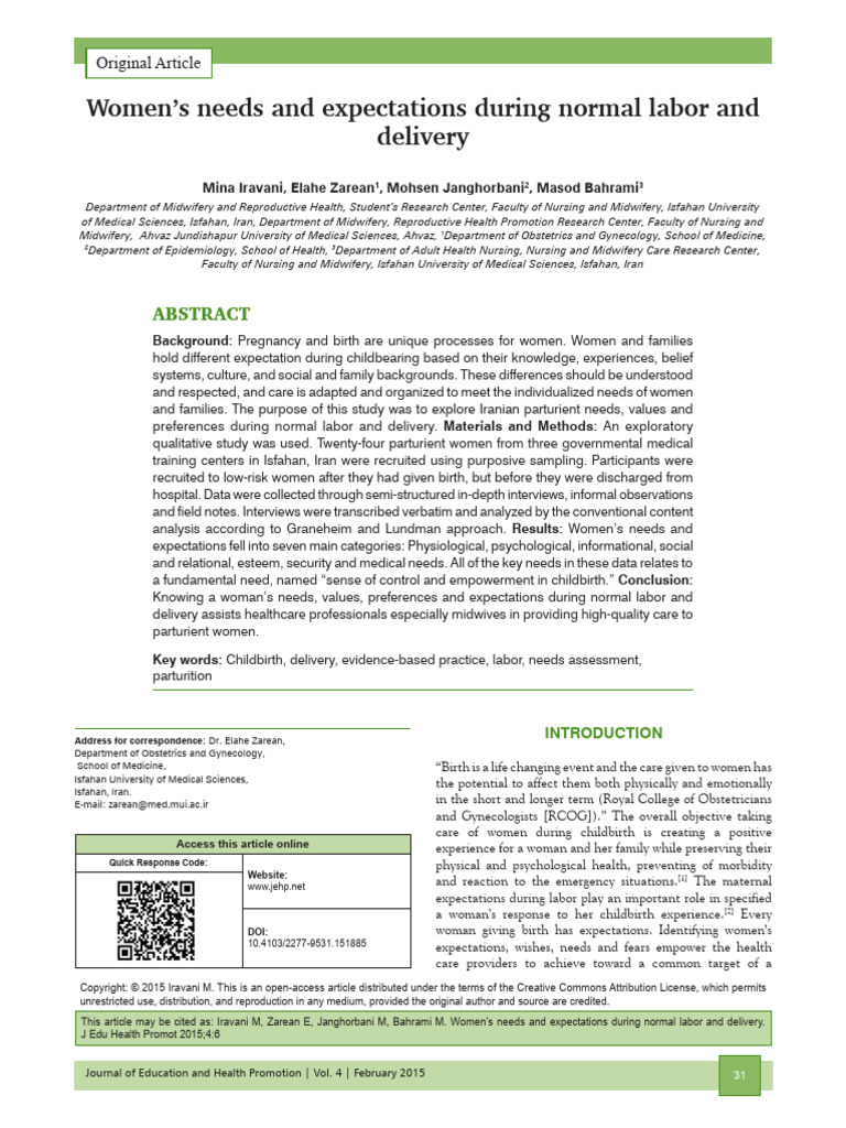Women S Needs and Expectations During Normal Labor.6 | PDF | Childbirth ...