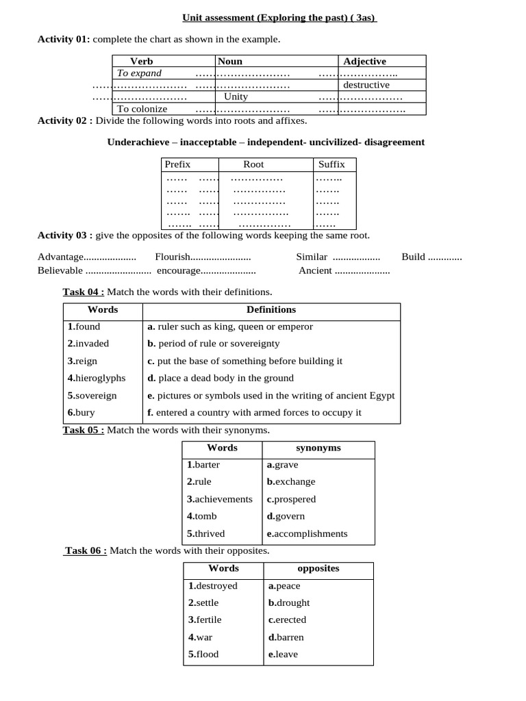 Assessment Test Unit One Ancient Civ | PDF | Word | Linguistics