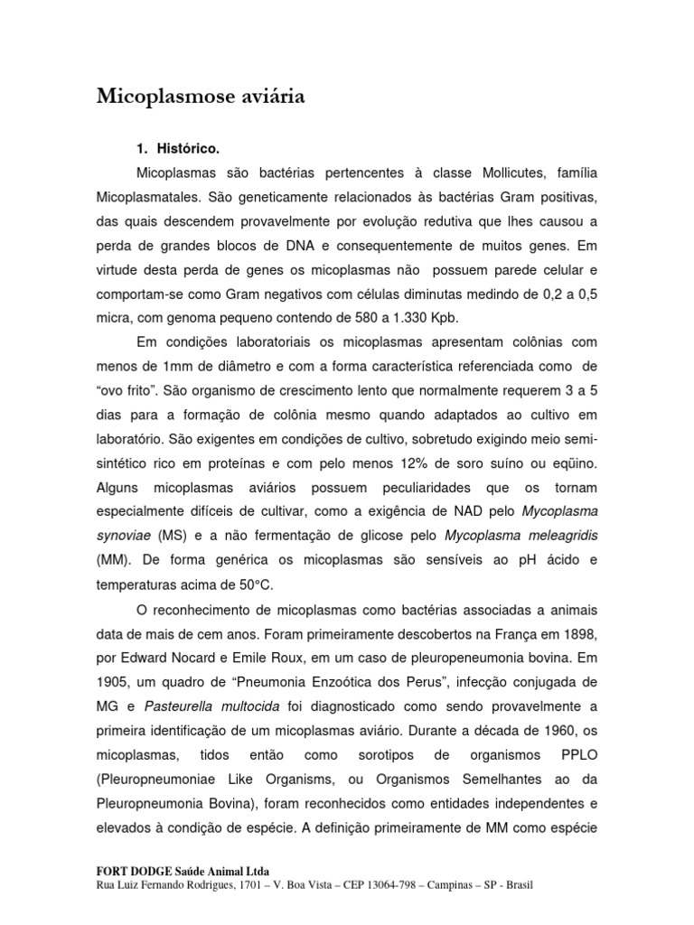 Micoplasmose Aviaria Laurimar FortDodge | PDF | Vacinas | Micoplasma