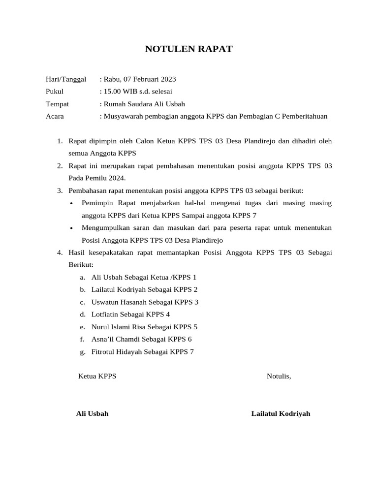 Notulen Rapat KPPS 03 | PDF