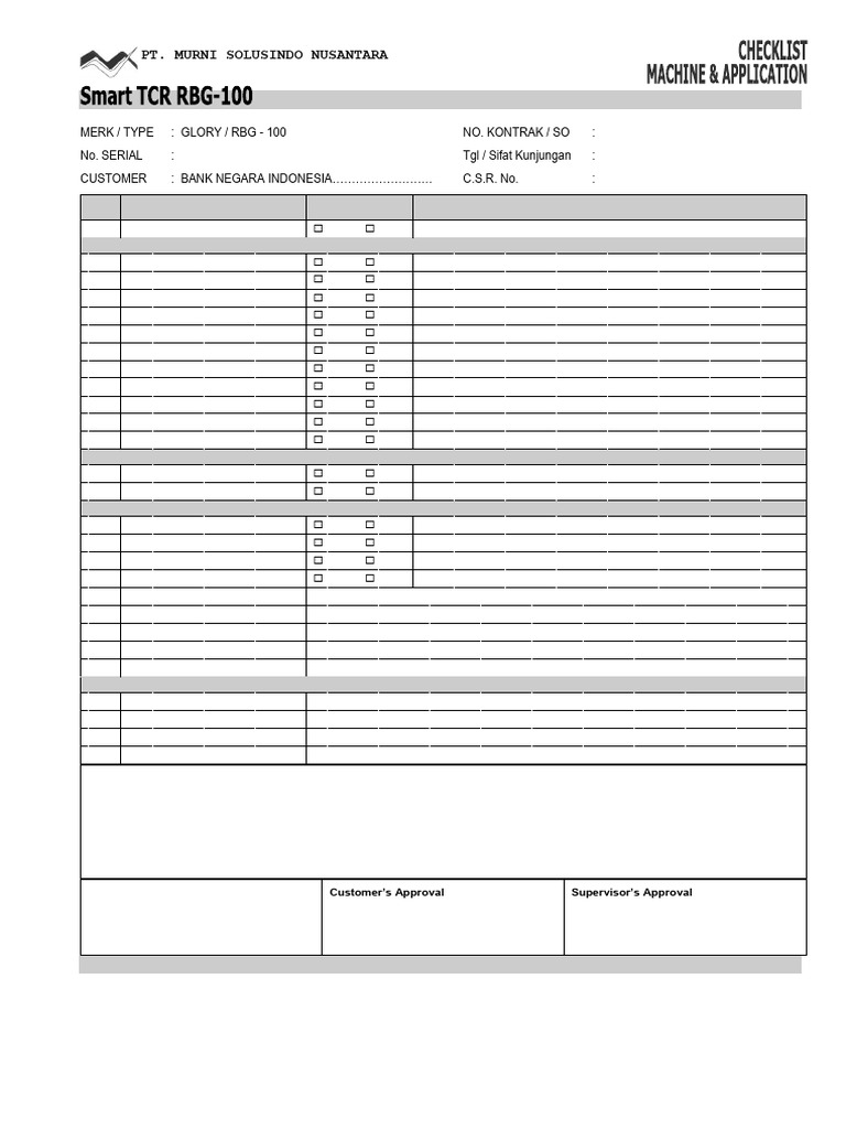 Checklist Maintenace TCR BNI-100523. Rev.1 | PDF