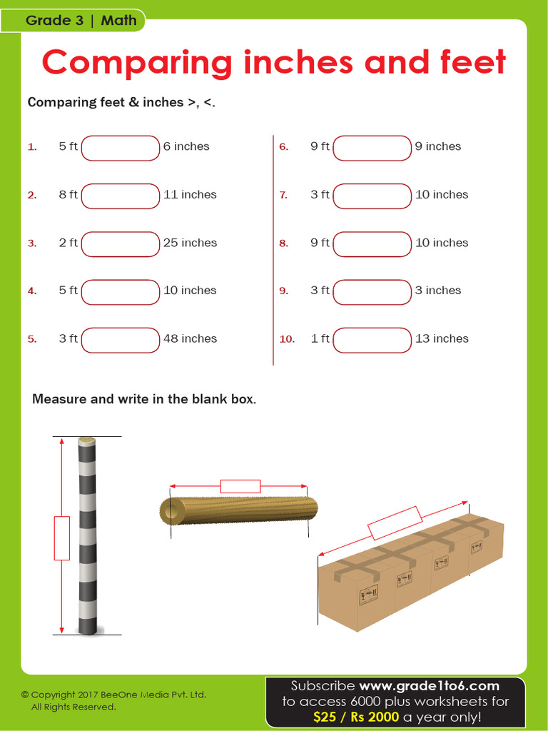 Comparing Feet and Inches | PDF