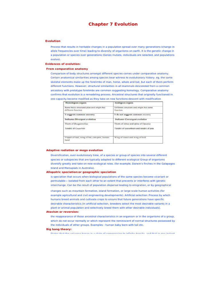 Class12 Biology Chapter 7. Evolution | PDF | Evolution | Natural Selection