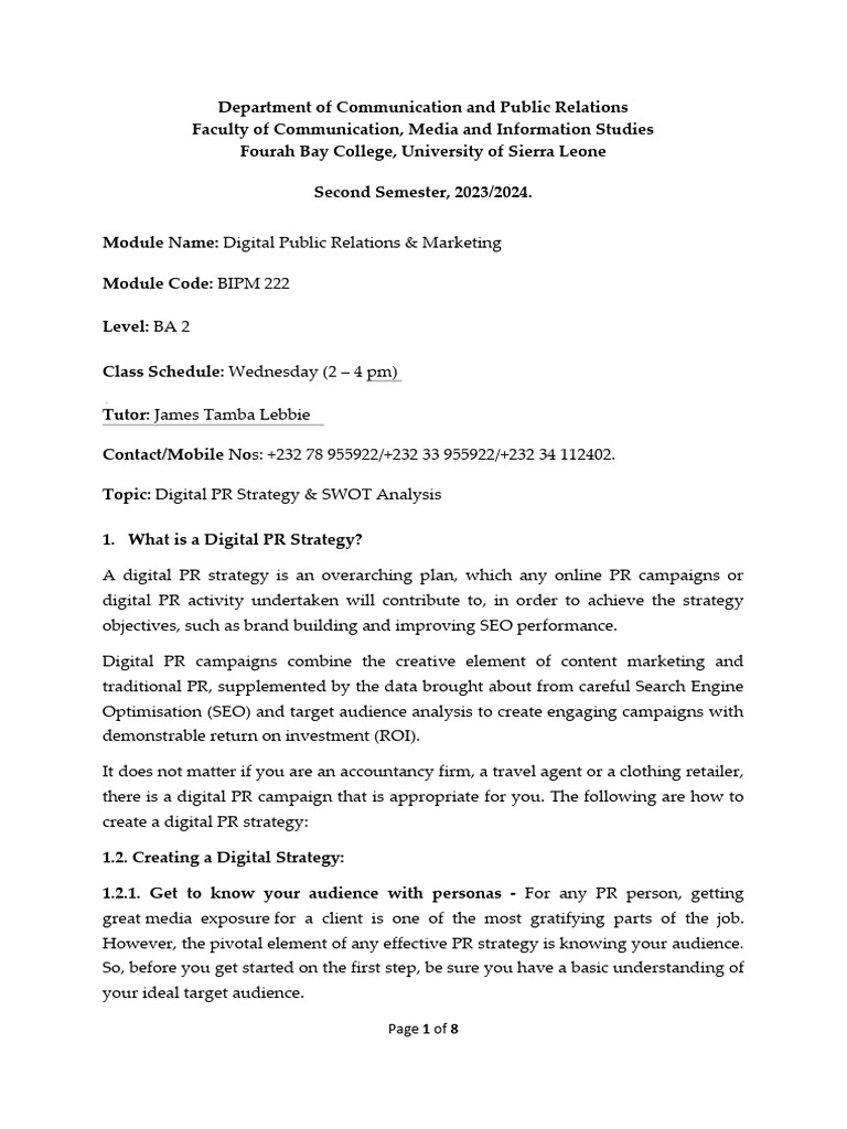 Digital PR Strategy & SWOT Analysis | PDF | Swot Analysis | Brand