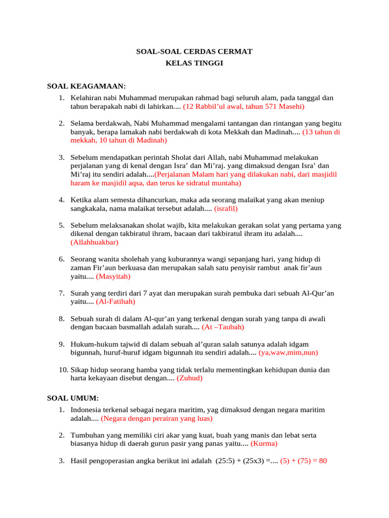Soal CC KLS Tinggi | PDF