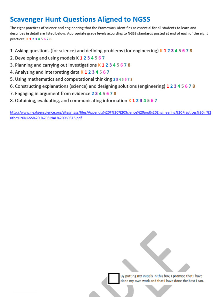 NGSS Scavenger Hunt Questions Guide | PDF | Science
