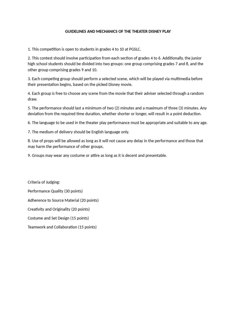 Guidelines and Mechanics of The Theater Disney Play | PDF