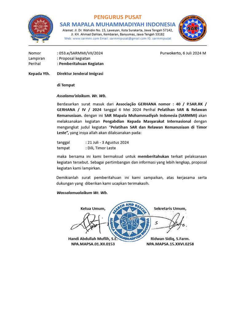 Surat Pemberitahuan Dirjen Imigrasi Pkmi Sarmmi 2024 | PDF