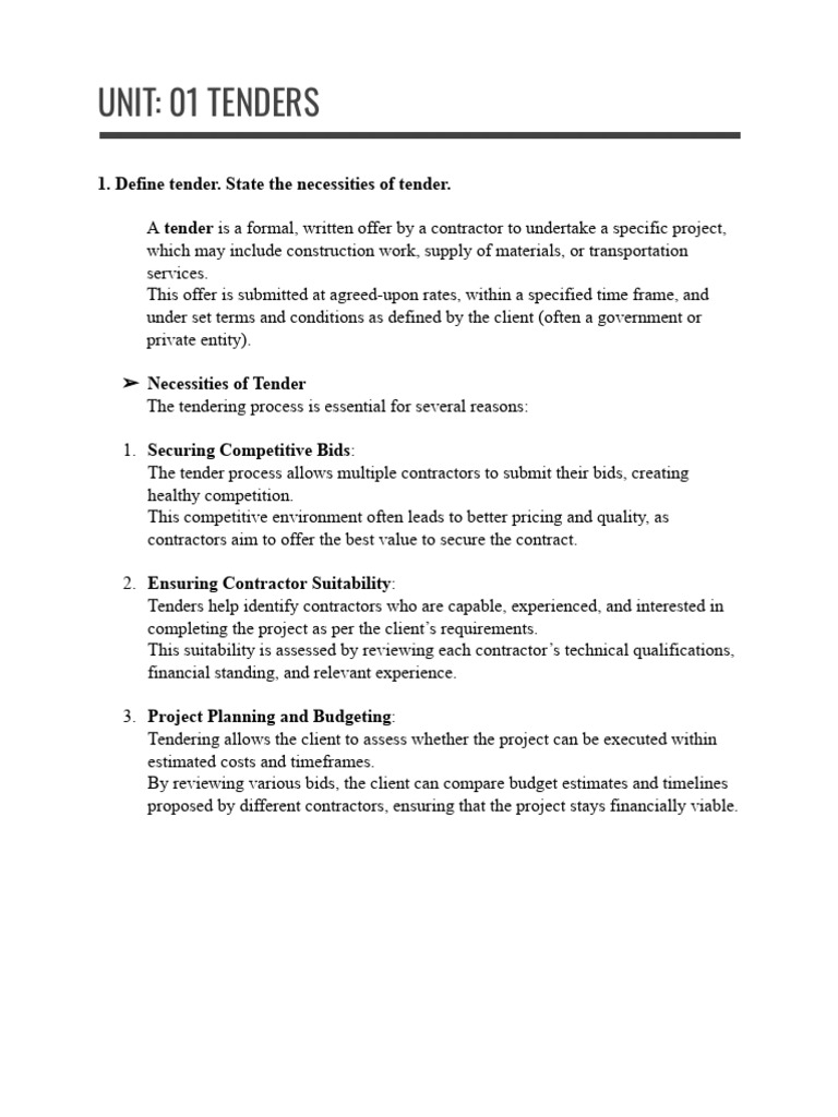 Unit - 01 Tenders | PDF | Breach Of Contract | Bankruptcy