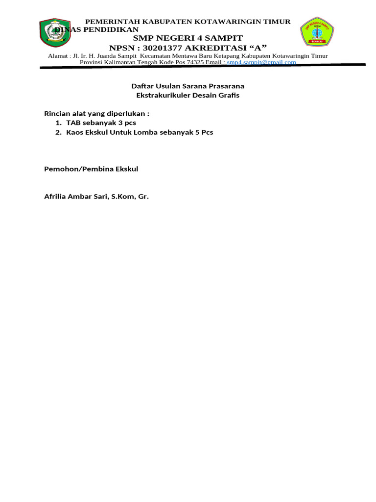 Daftar Usulan Sarpras 2024 | PDF