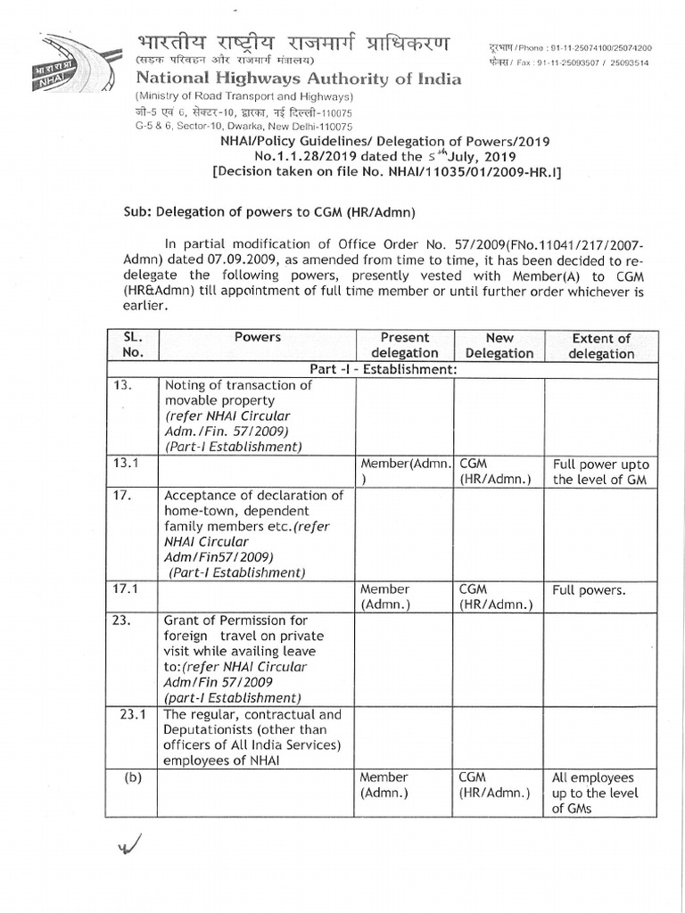 NHAI Administration Policy Circulars | PDF