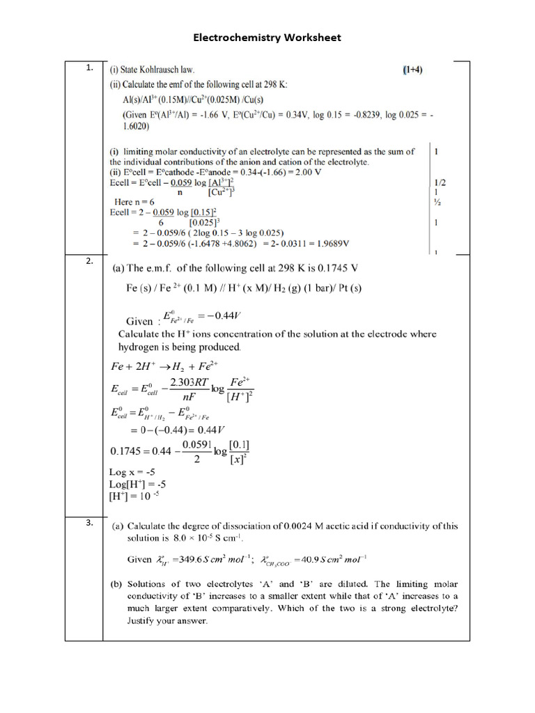 Electrochemistry Worksheet PDF | PDF