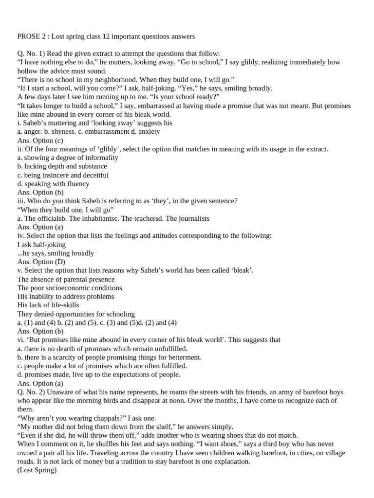 Prose 2 Lost Spring Notes | PDF | Empathy | Poverty