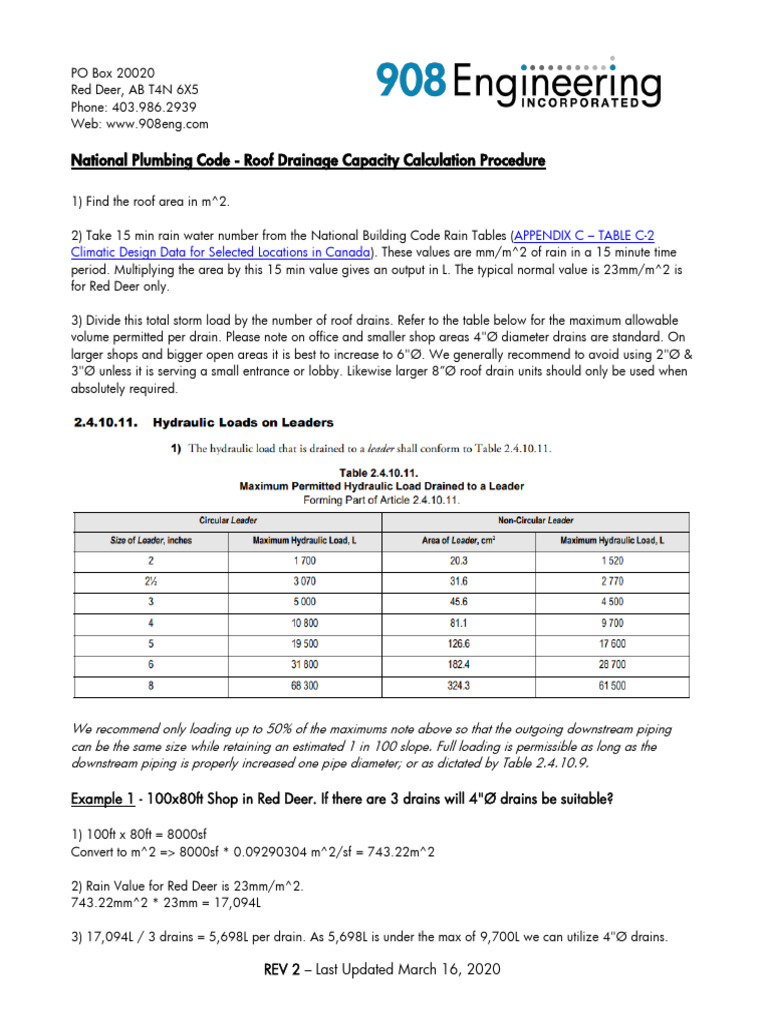 908E Roof Drain Capacities (Rev2) | PDF | Civil Engineering