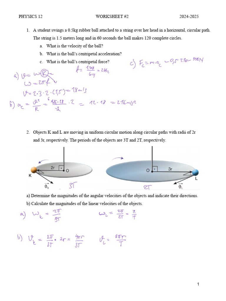 Worksheet-2 Circular Motion | PDF | Quantity | Physical Quantities