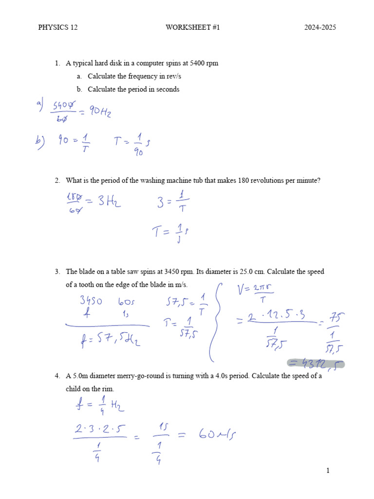 Worksheet 1 Main Concepts | PDF | Mechanics | Rotation