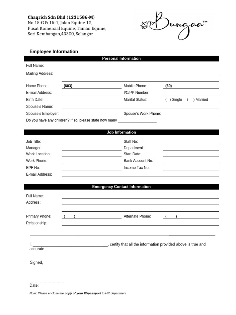 Employee Info Form | PDF