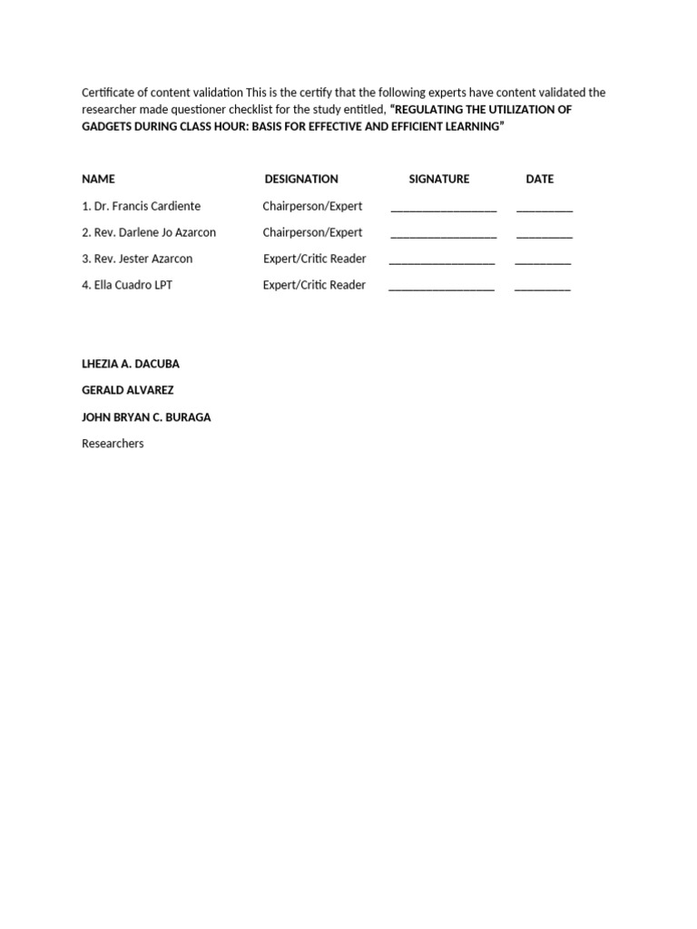 Certificate of Content Validation | PDF | Career & Growth | Wellness