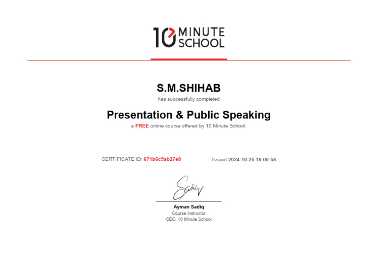 10 Minute School Certificate | PDF