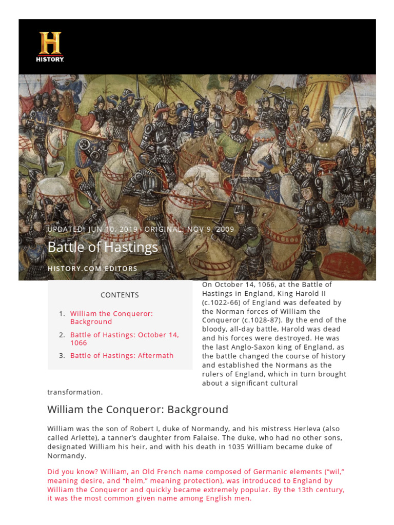 Battle of Hastings - Who Won, Definition & Facts - HISTORY | PDF ...