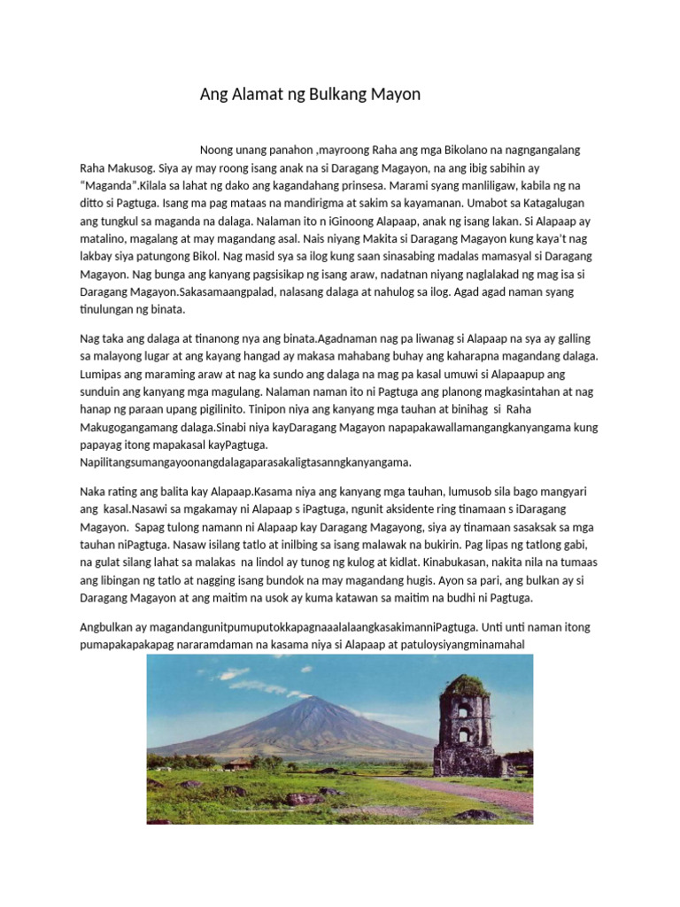 Ang Alamat NG Bulkang Mayon Filipino 7 | PDF