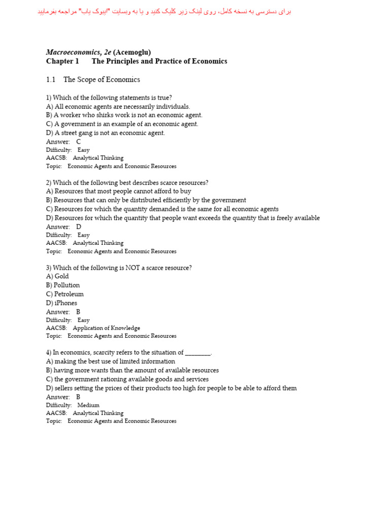Sample For Test Bank Economics 2nd Edition by Daron Acemoglu & David ...