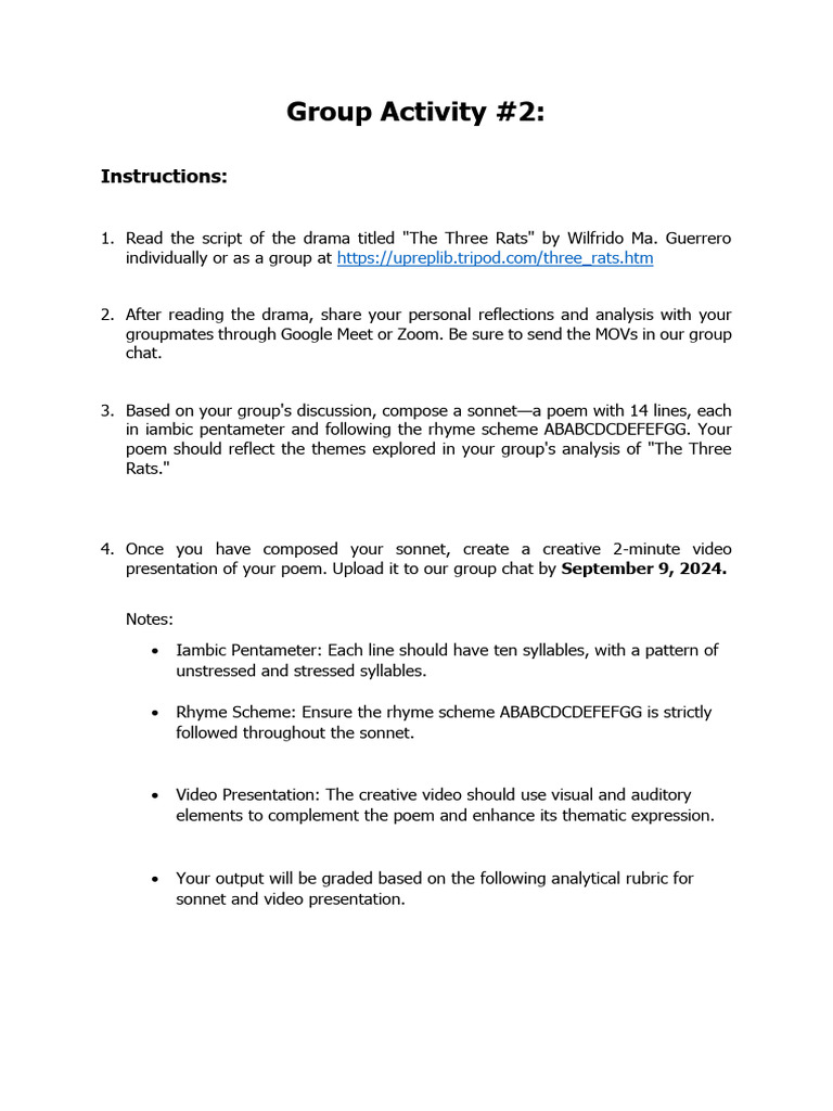 World Lit Group Activity 2 | PDF | Poetry | Sonnets