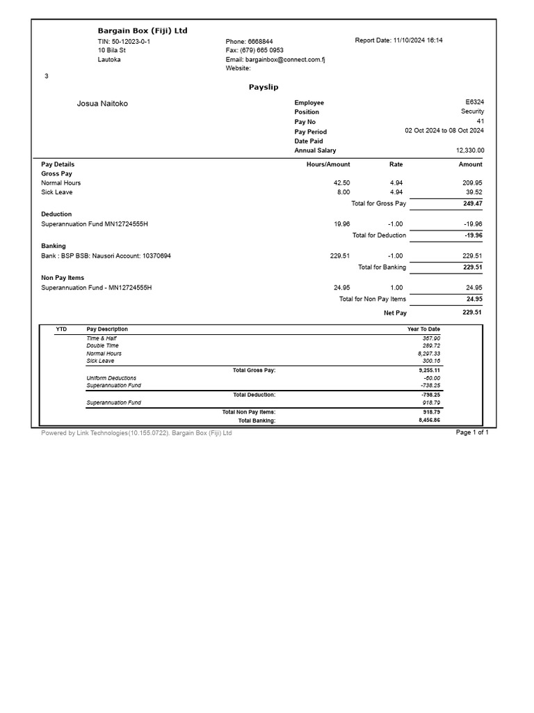 Bargain Box Fiji Employee Payslip Details | PDF | Personal Finance ...