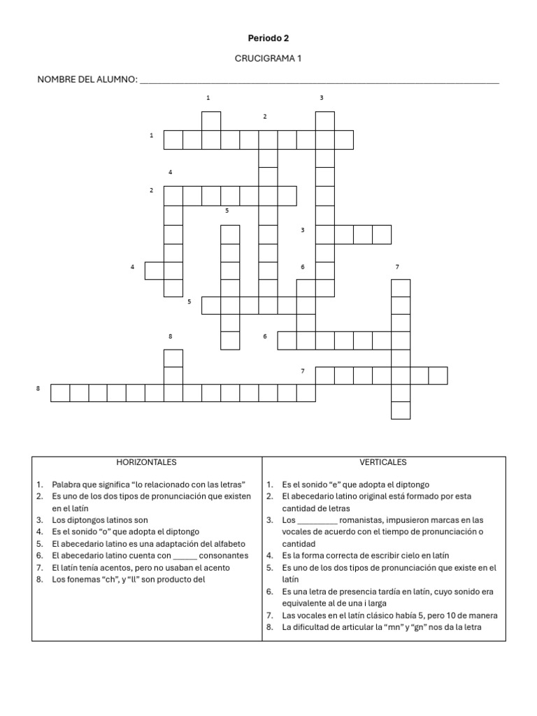 Crucigramas de vocabulario latino | PDF | Alfabeto | Escritura latina
