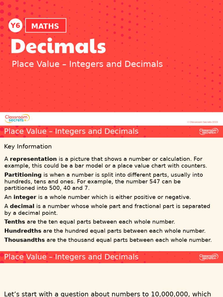 Year 6 Place Value Integers and Decimals TPP | PDF | Numbers | Decimal