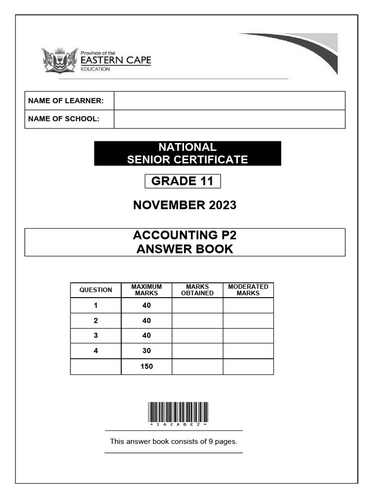 Paper 2 2023 Answer Book | PDF | Debits And Credits | Business Economics