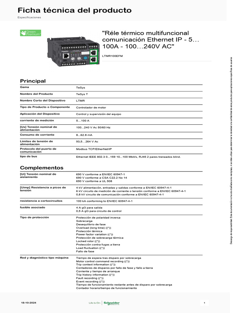 Schneider Electric - Tesys-T - LTMR100EFM | PDF | Conector eléctrico ...