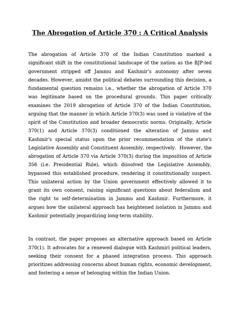 Article 370 Abrogation Analysis | PDF | Justice | Crime & Violence
