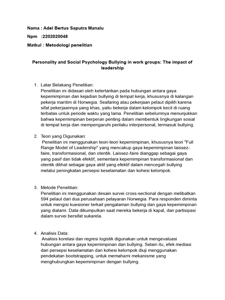 Uts Adel Metodologi Penelitian. | PDF