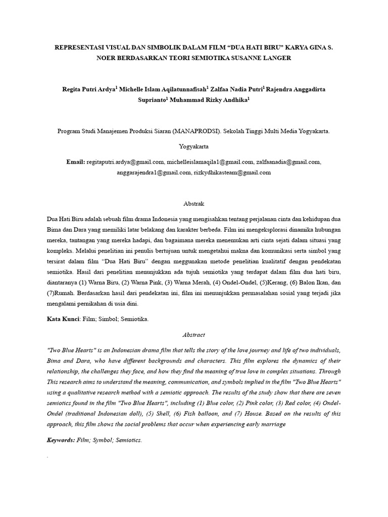 Jurnal Representasi Visual Dan Simbolik Dalam Film "Dua Hati Biru" Karya Gina S. Noer ...