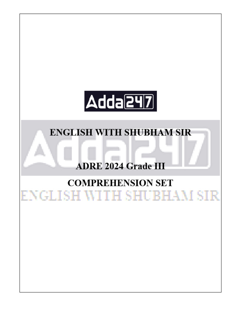 ADRE - G3 - English - Comprehension - by Shubham Sir | PDF | Cash | Payments