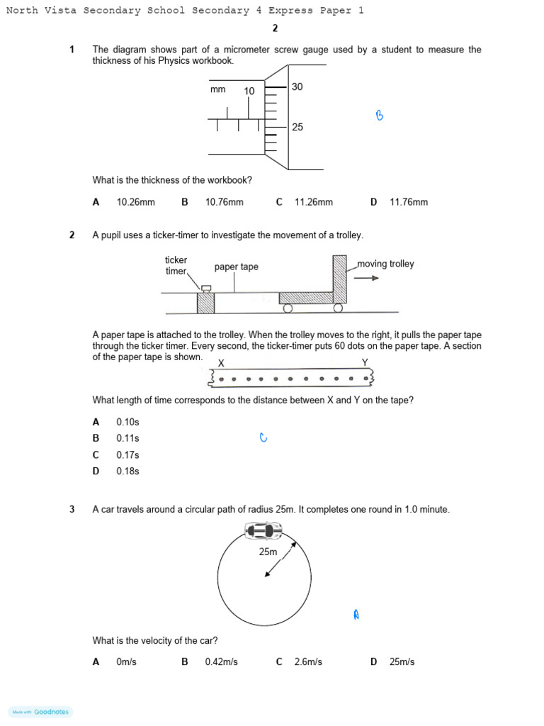 2023 S4 Exp Pure Physics Prelims Northvista | PDF | Acceleration | Force