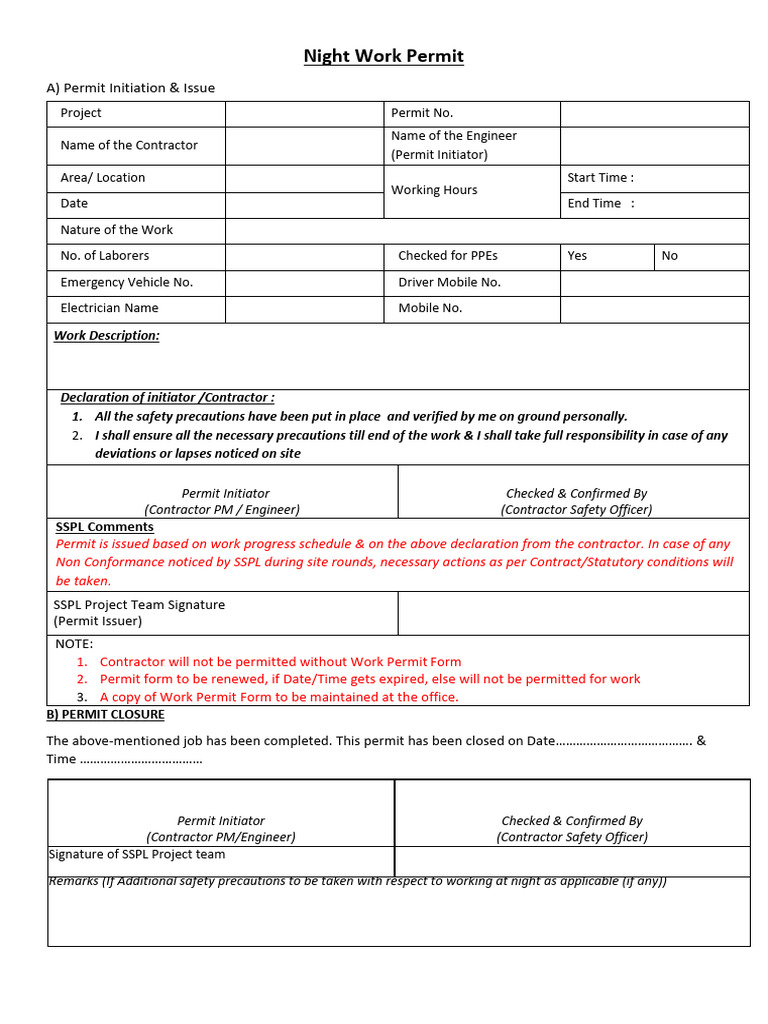 Night Work Permit | PDF