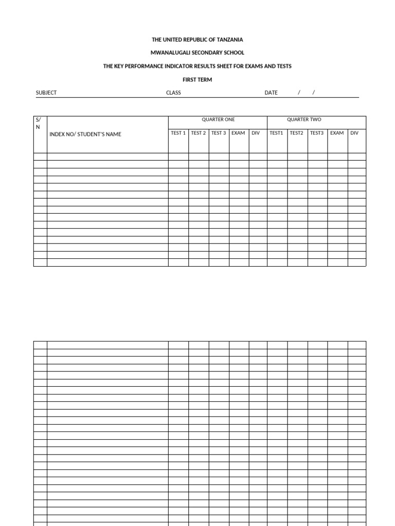 Test and Exam Result Form | PDF