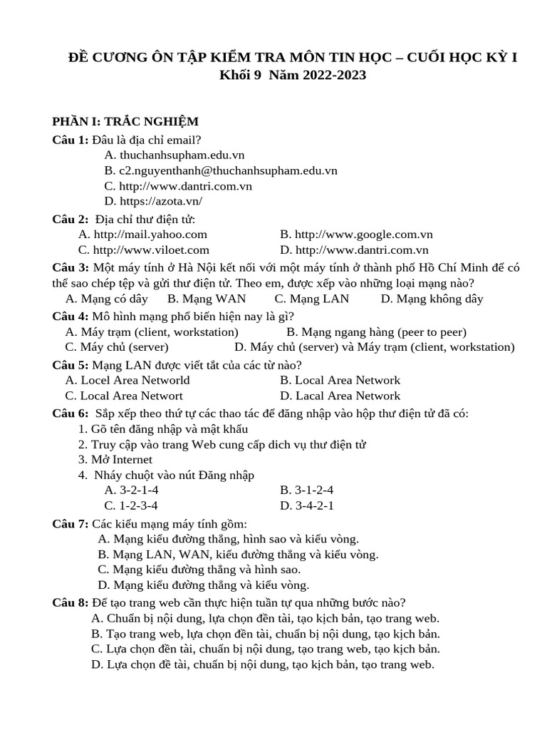 K9 de Cuong On Tap KT CHKI - Gui Lop | PDF