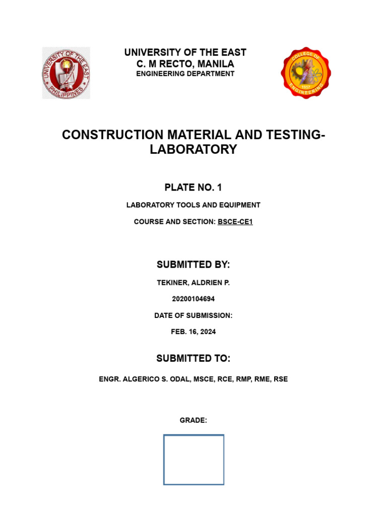 CMT Lab Plate No. 1 TEKINER CE1 | PDF | Concrete | Fuse (Electrical)