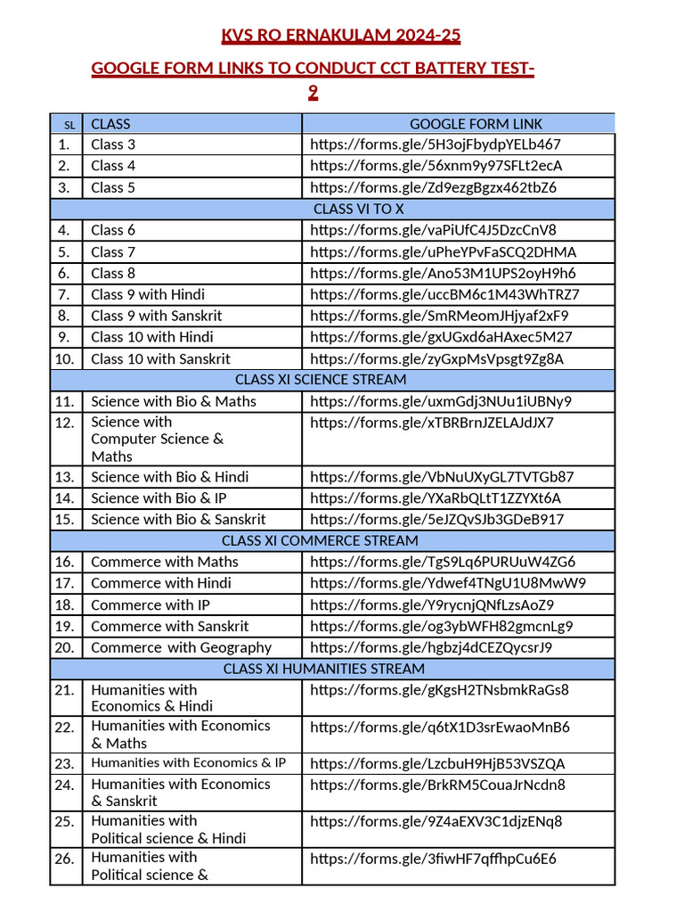 KVS Ernakulam CCT Battery Test Links | PDF | Science