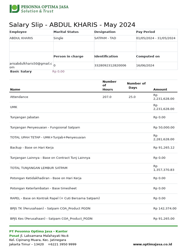 Slip Gaji Satpam Area Tegal Juni 2024 (1-80) | PDF