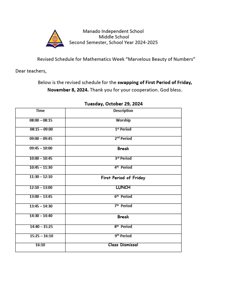 Revised Math Week Schedule 2024 | PDF