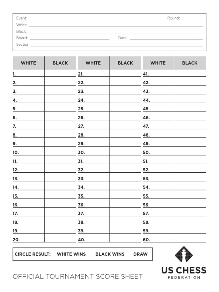 Official Chess Score Sheet Template | PDF