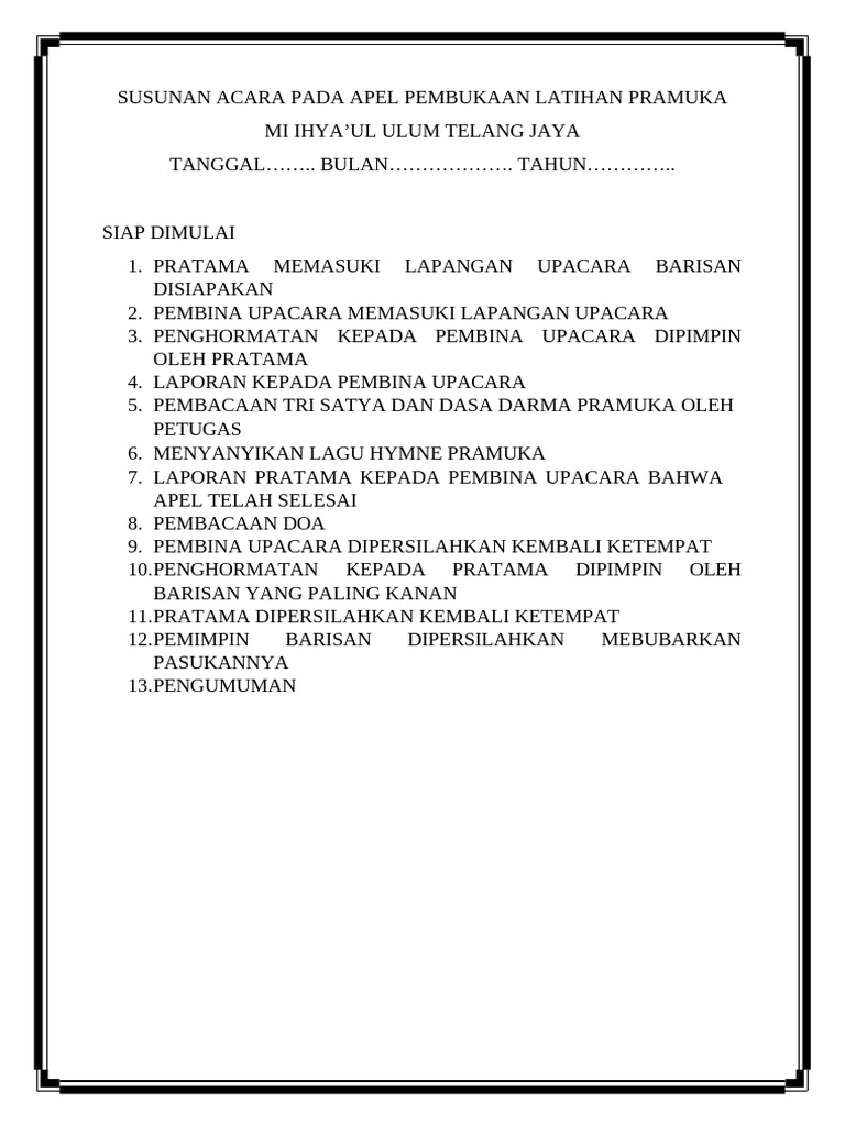 Susunan Acara Pada Apel Pembukaan Latihan Pramuka | PDF