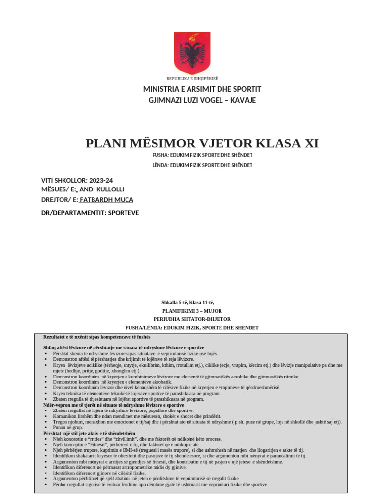 EDUKIM FIZIK 11 Plani Mësimor Vjetor | PDF