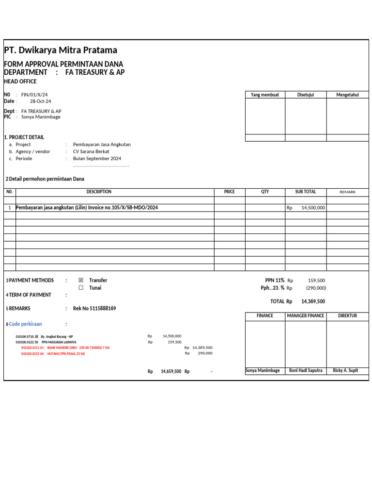 Form Permintaan Dana | PDF