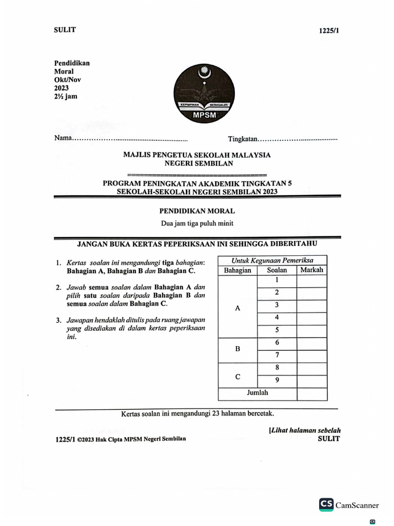 SPM Trial Moral | PDF