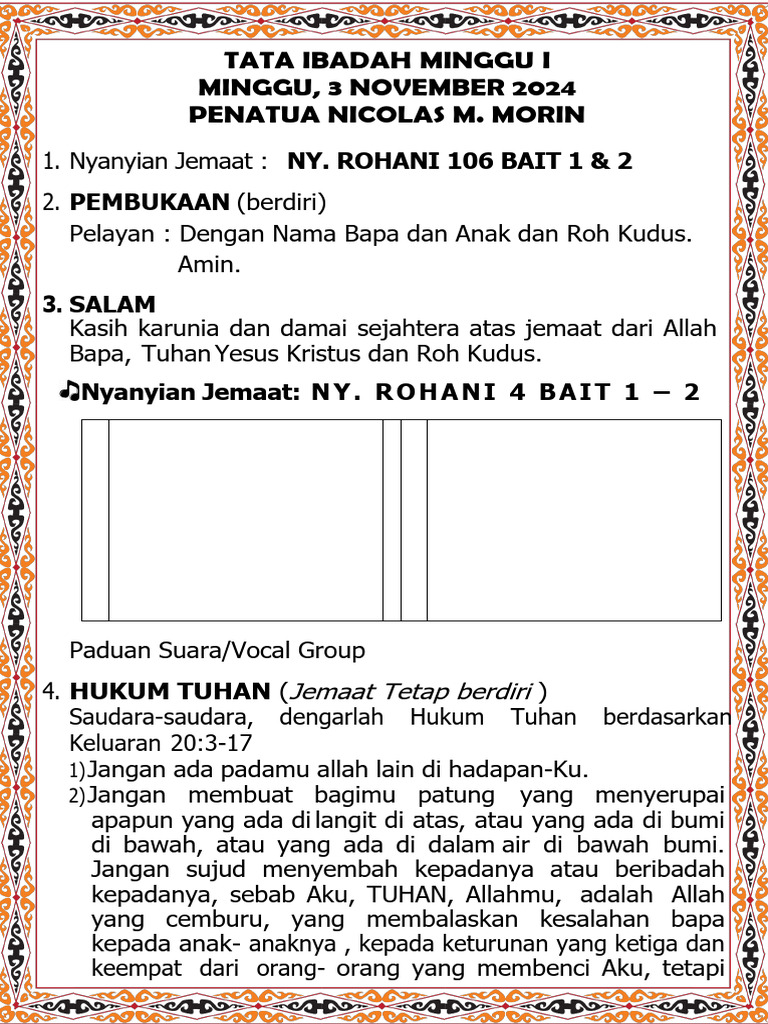 Tata Ibadah Minggu I - Minggu, 3 November 2024 - Pnt. Nicolas Morin | PDF | Kajian Bahasa Asing ...